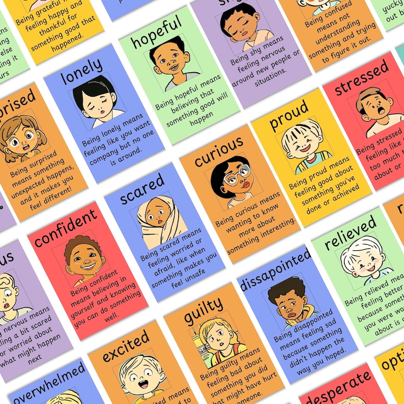 Feelings Flash Cards for Children With Emotions + Facial Expressions ...