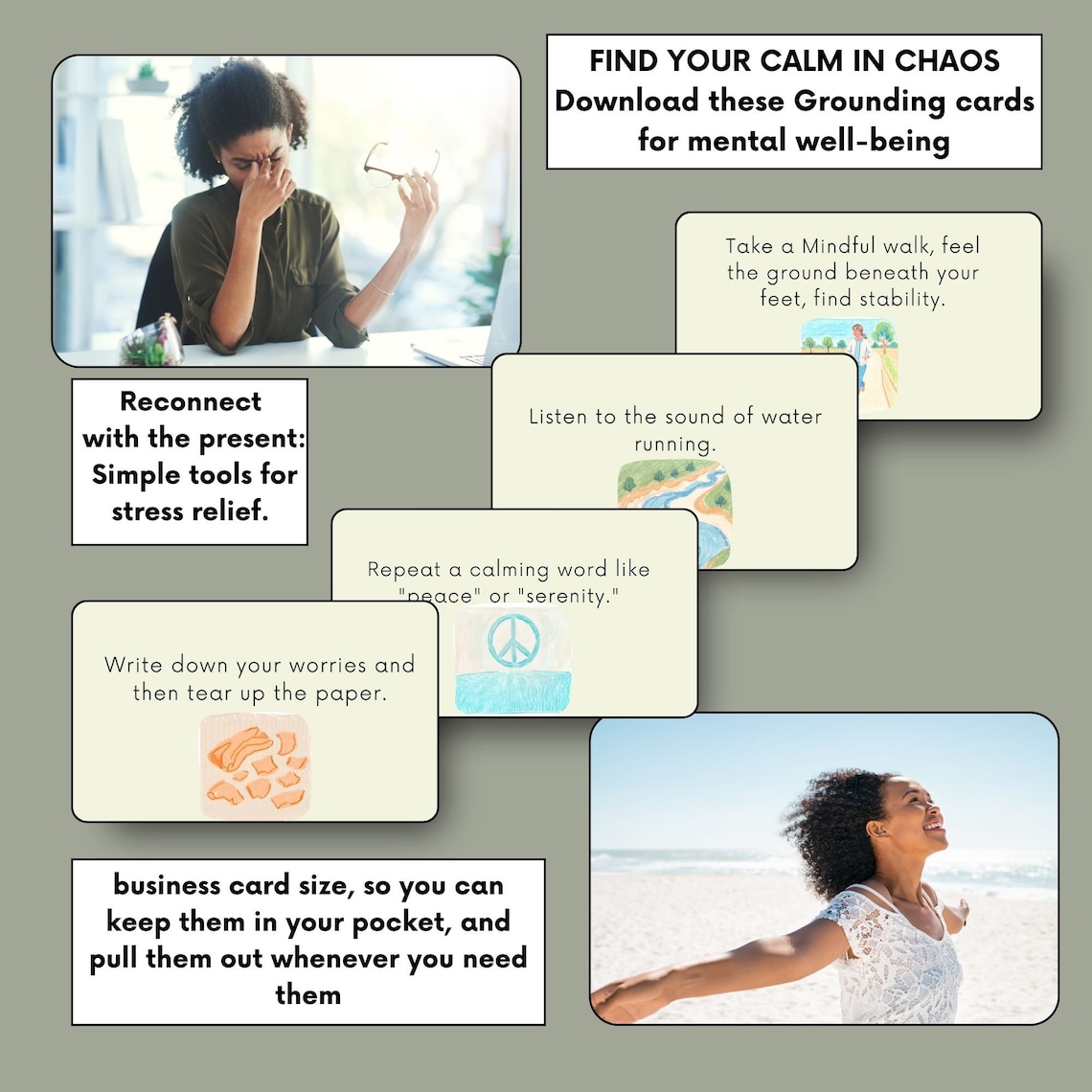 Grounding Mindfulness Cards, Printable Self Care Positive Thinking ...