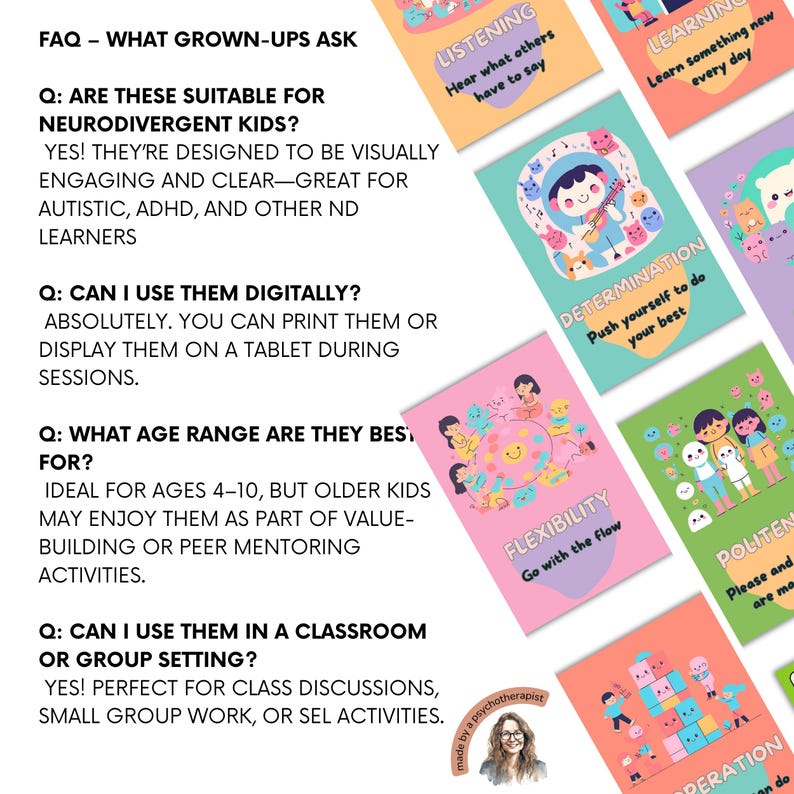 Values Cards Kids Printable SEL Tool for Emotional Vocabulary, Kindness ...