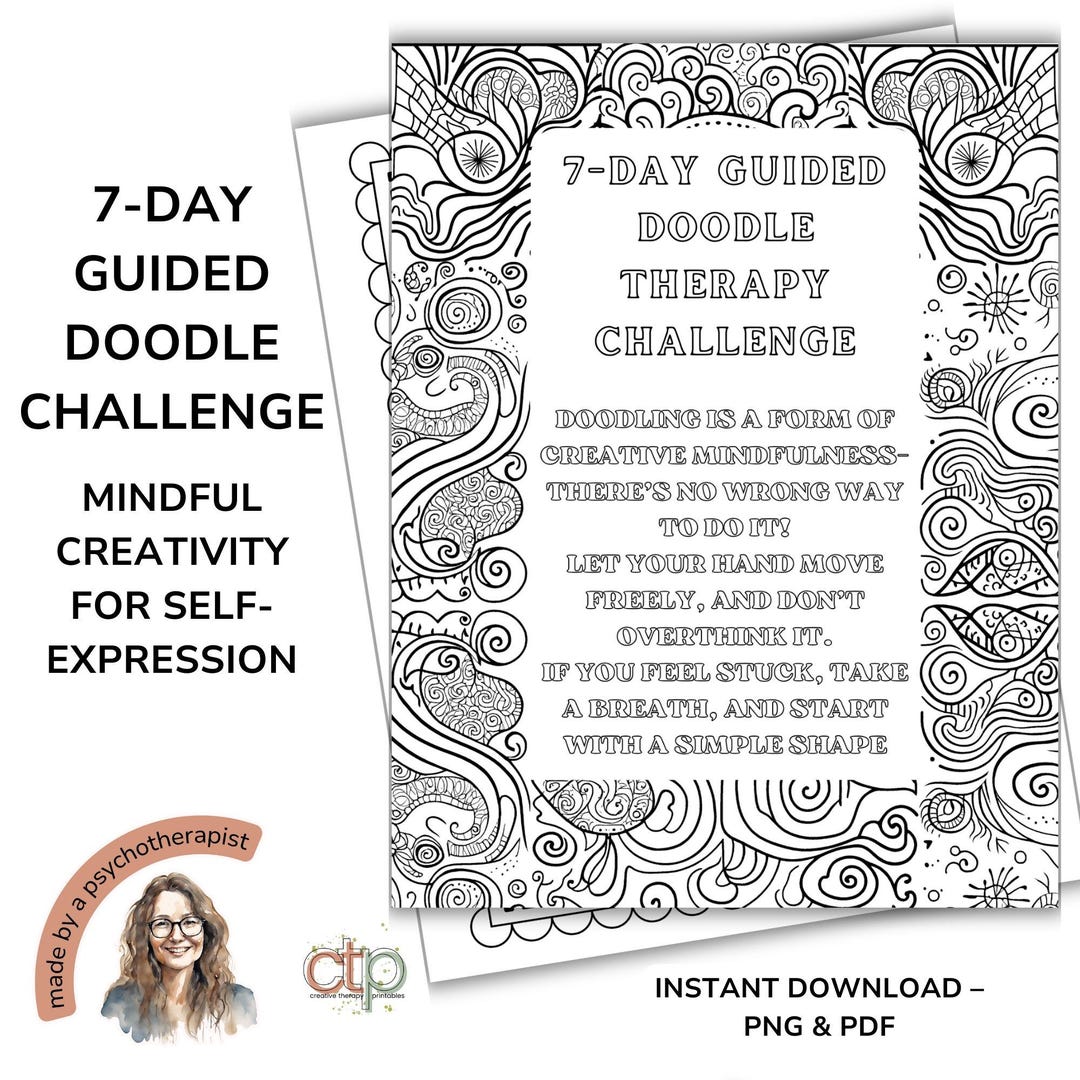 7-day Doodle Therapy Challenge | Printable Planner for Art Therapy ...