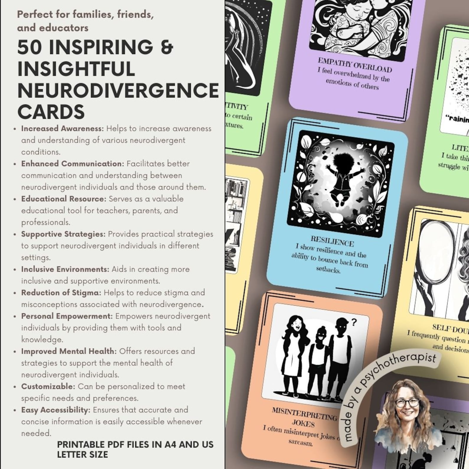 Printable Neurodivergence Card Game 50 PDF Flash Cards ADHD & Autism ...