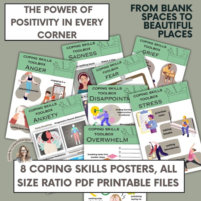 Printable Coping Skills Toolbox Posters Set of 8 PDF Anxiety Relief ...