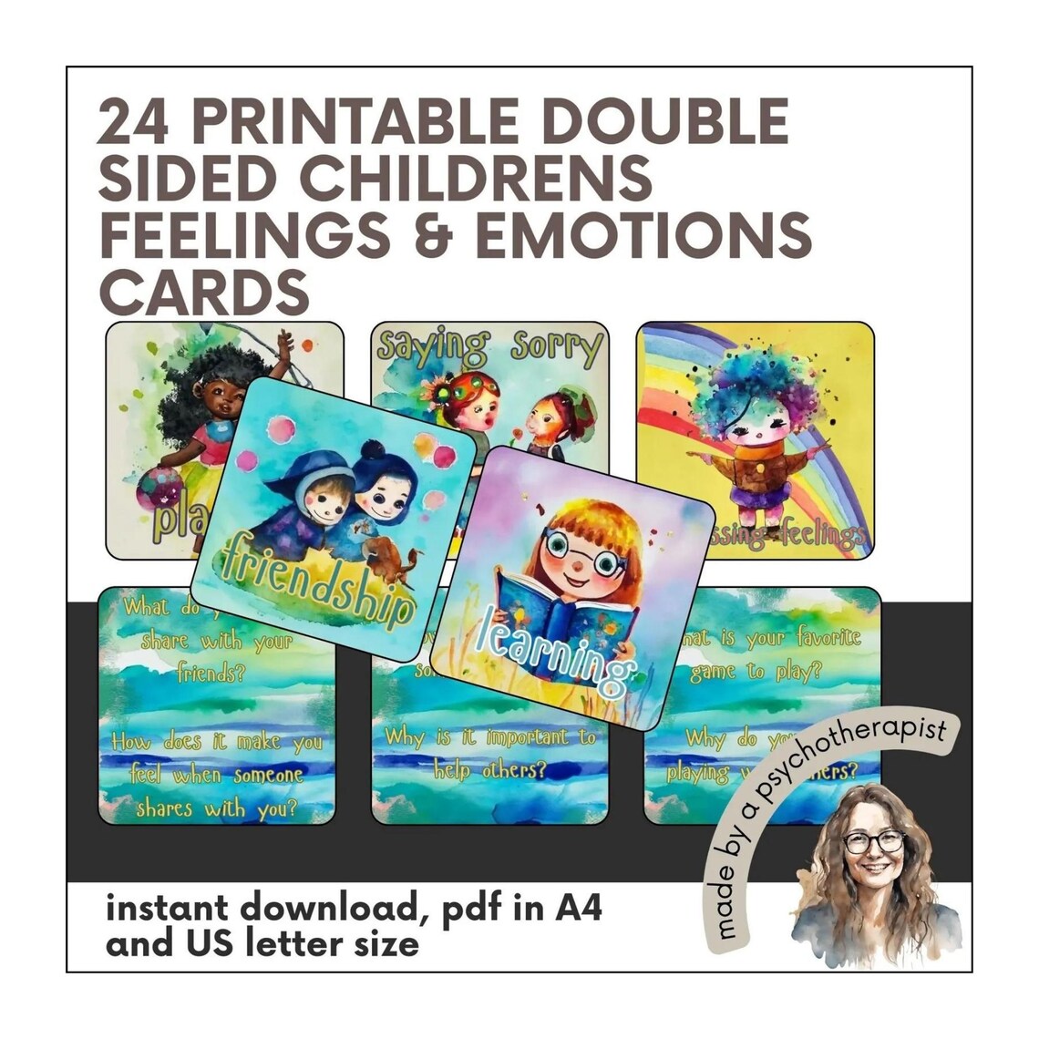 Printable Children's Feelings Emotions Cards 24 Printable Flash Cards ...