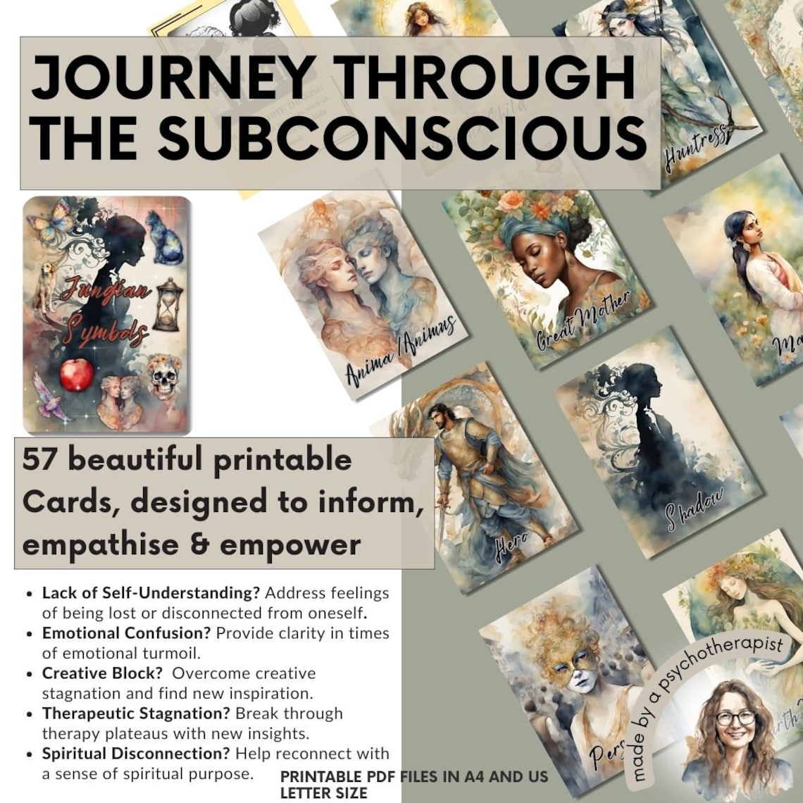 Printable Jungian Symbol Cards for Creatives 52 Watercolour Cards With ...