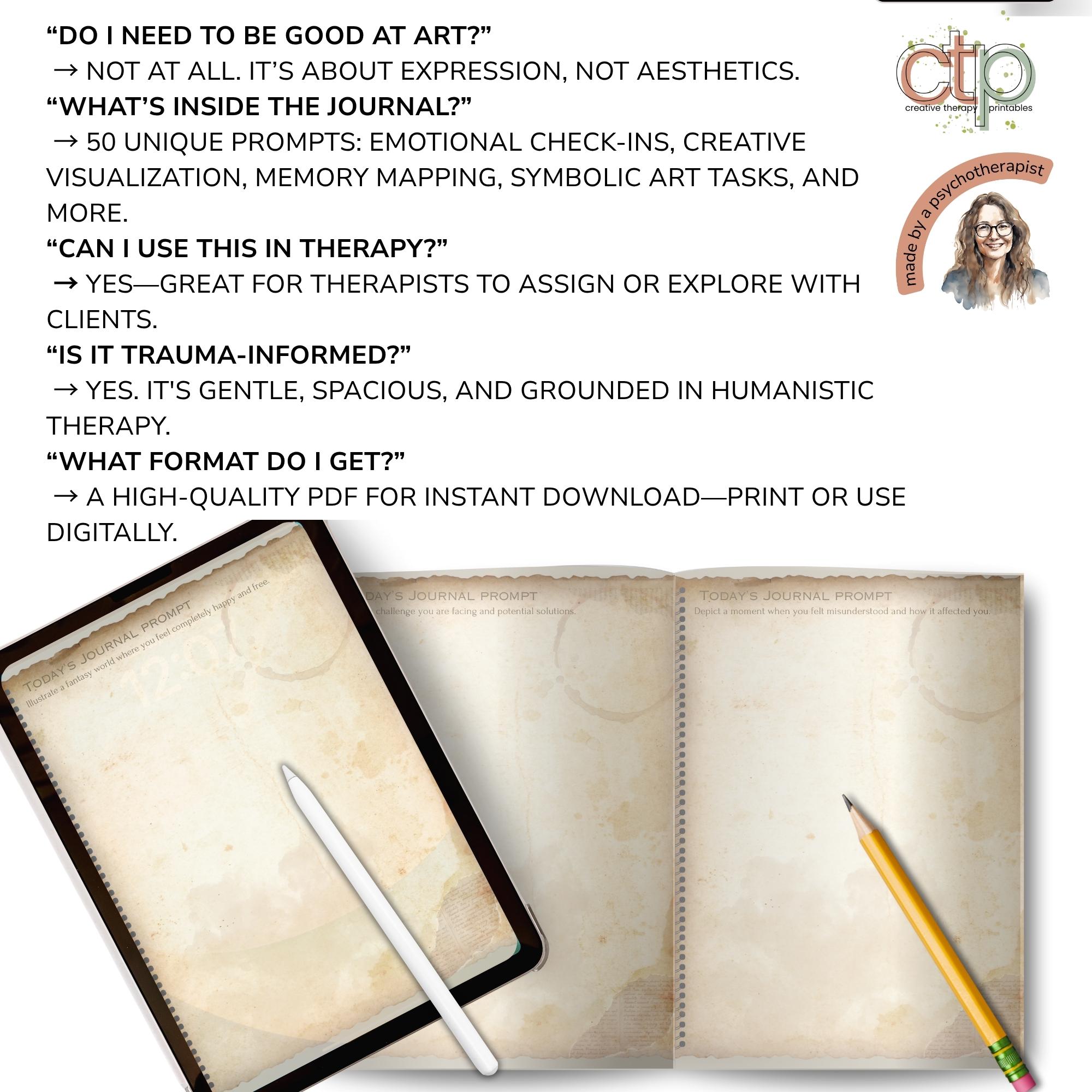 Art Therapy Journal: 50 Printable Prompts for Self-care and Mental ...