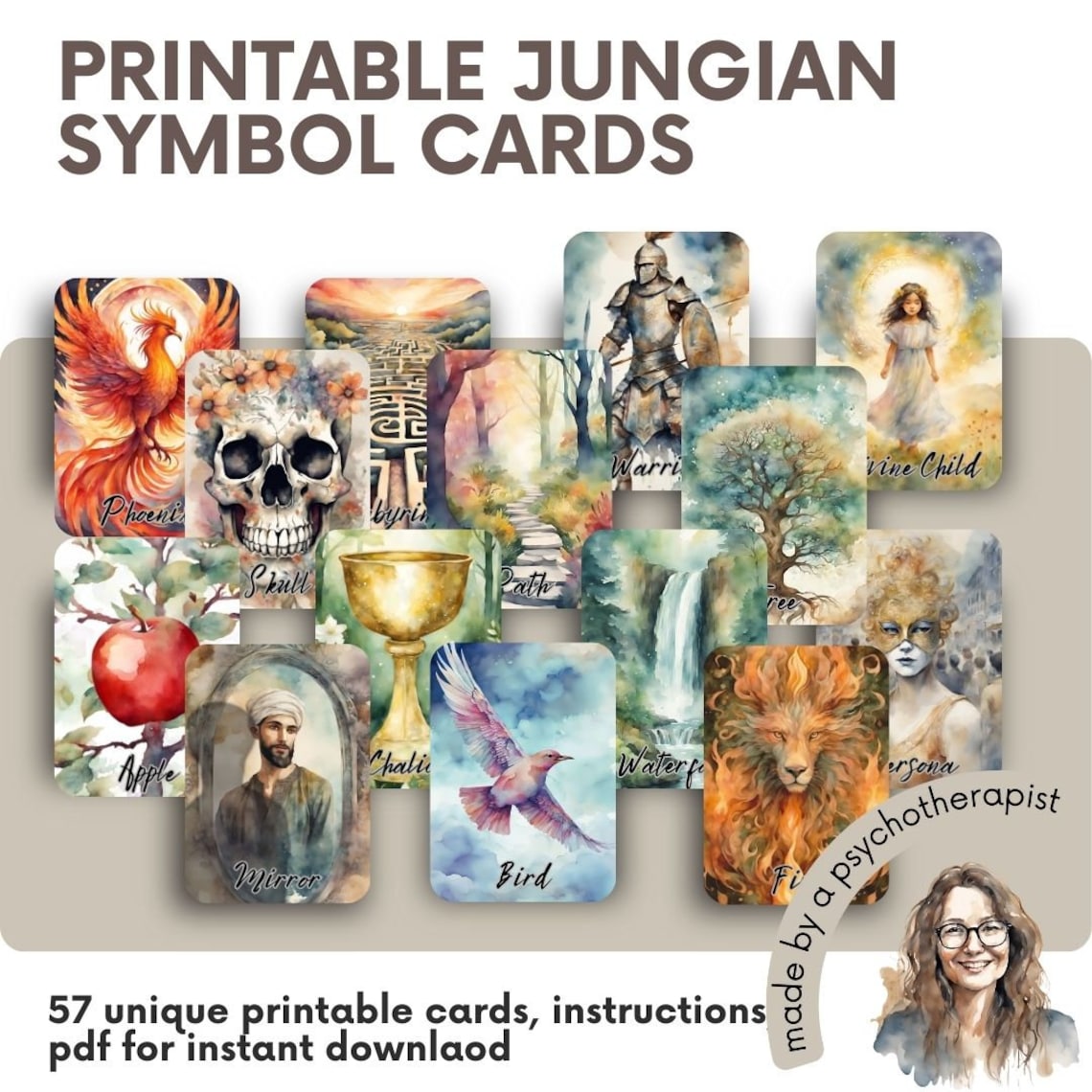 Printable Jungian Symbol Cards for Creatives 52 Watercolour Cards With ...