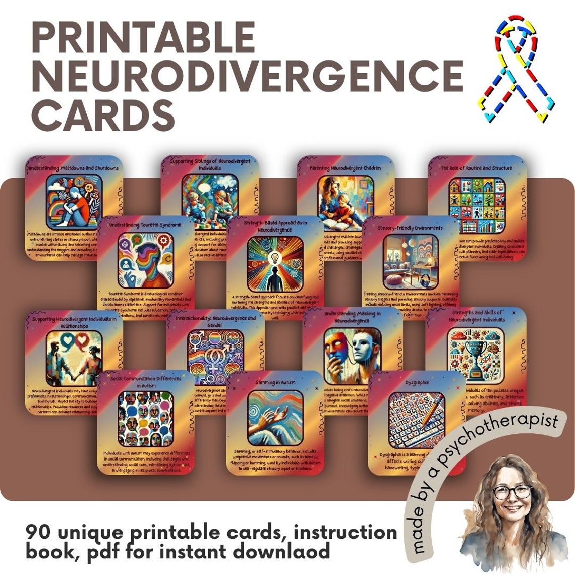 Printable Neurodiversity Cards Set of 50 PDF ADHD & Autism Counseling ...