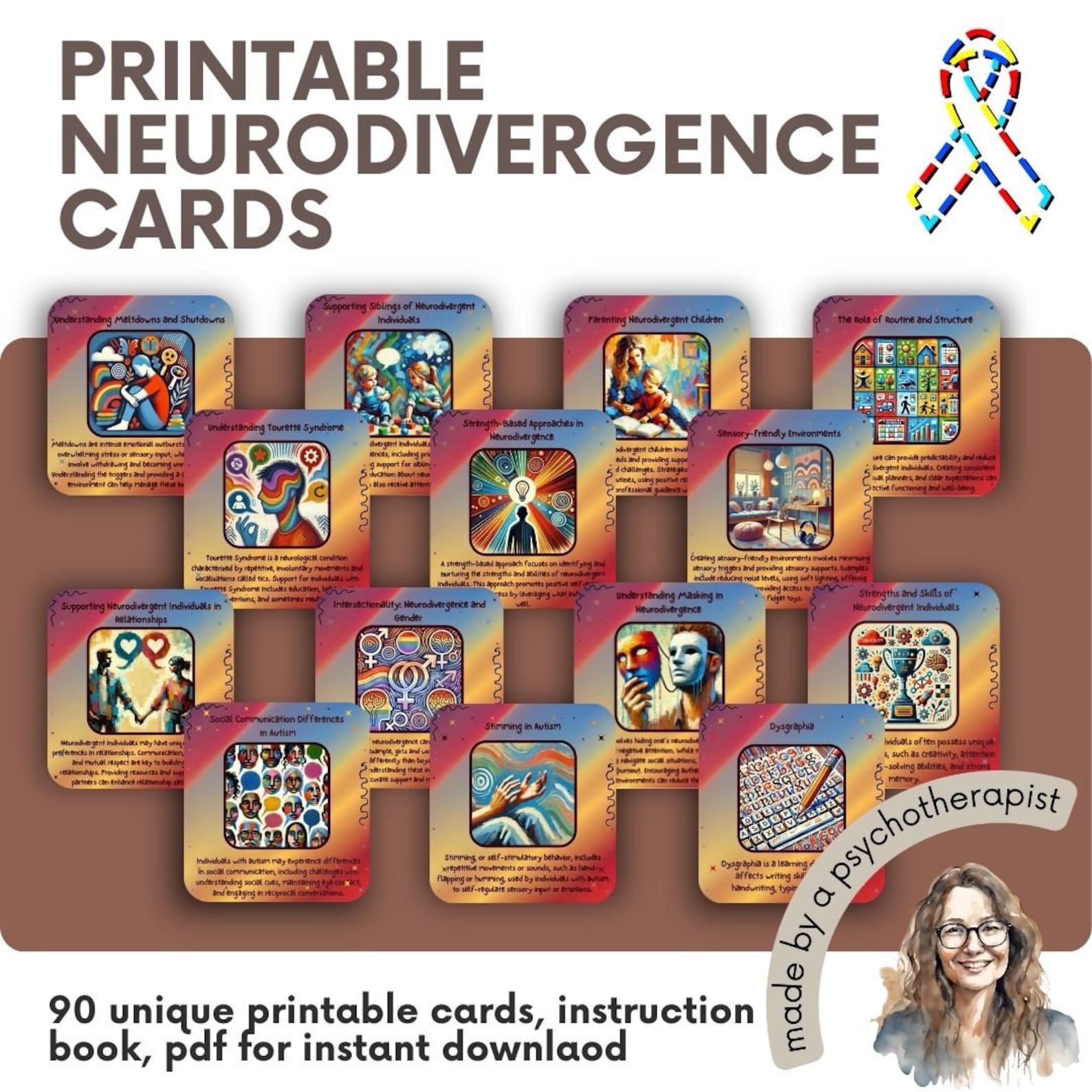 Printable Neurodiversity Cards Set of 50 PDF ADHD & Autism Counseling ...
