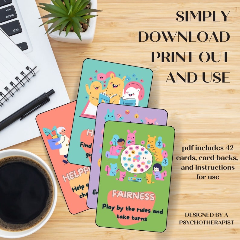 Children's Values Printable Card Deck Kawaii Style Cute Flash Cards for ...