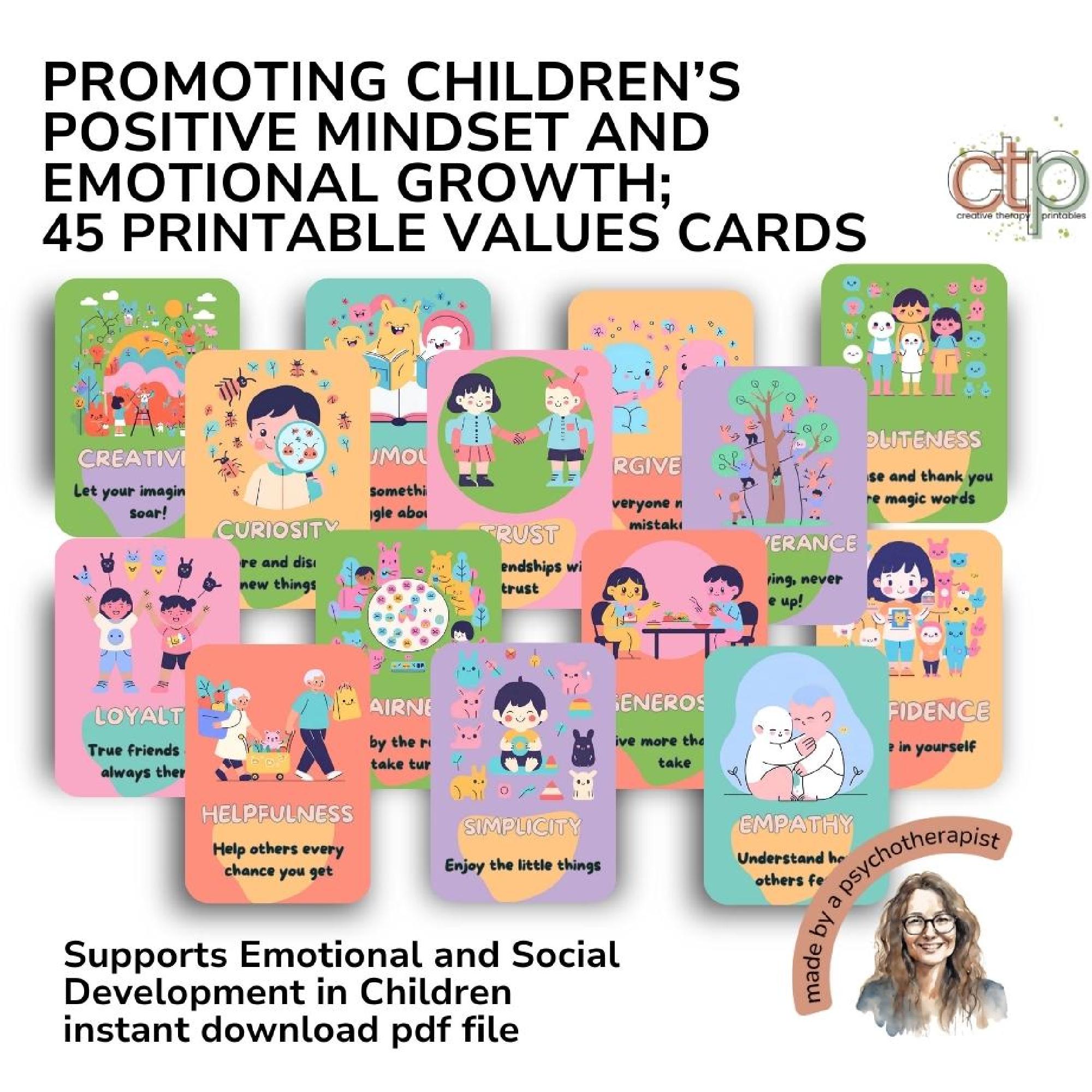 Values Cards Kids Printable SEL Tool for Emotional Vocabulary, Kindness ...