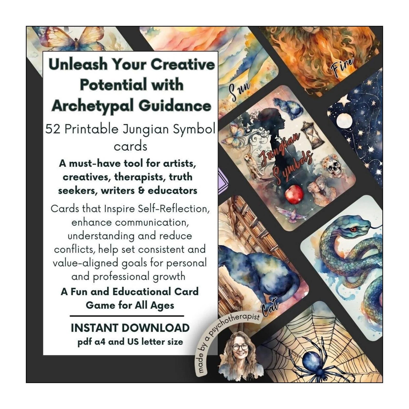 Printable Jungian Symbol Cards for Creatives 52 Watercolour Cards With ...