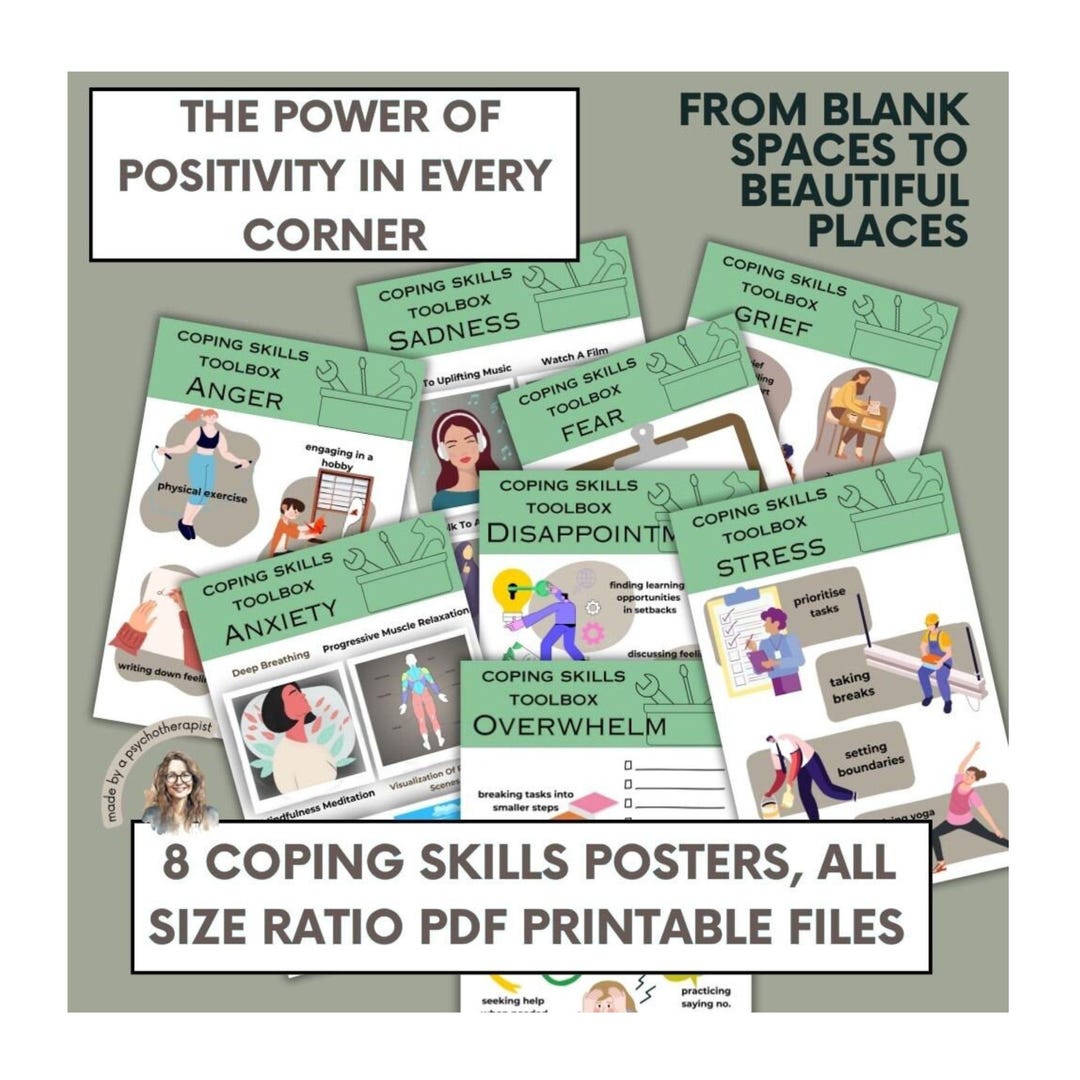 Coping Skills Toolbox Posters Set of 8 Printable DBT CBT Therapy Art ...