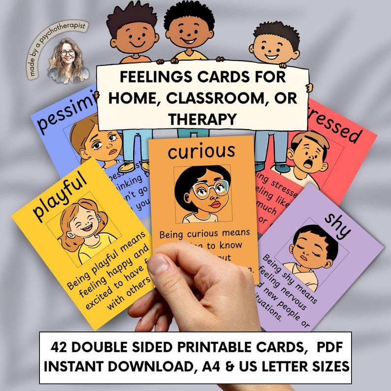 42 Printable Children's Feelings Cards Emotional Literacy Flash Cards ...