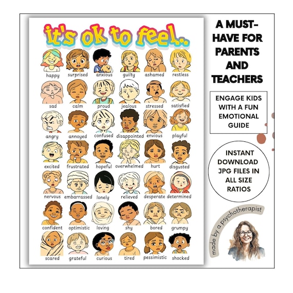 Emotions Chart Poster Teacher Classroom Printable Poster Etsy