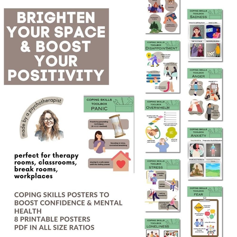 Printable Coping Skills Toolbox Posters Set of 8 PDF Anxiety Relief ...