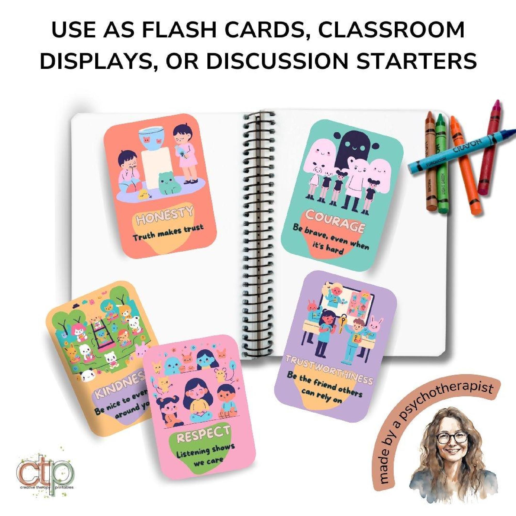 Social Skills Cards; Values for Kids: Printable SEL Tool for Feelings ...