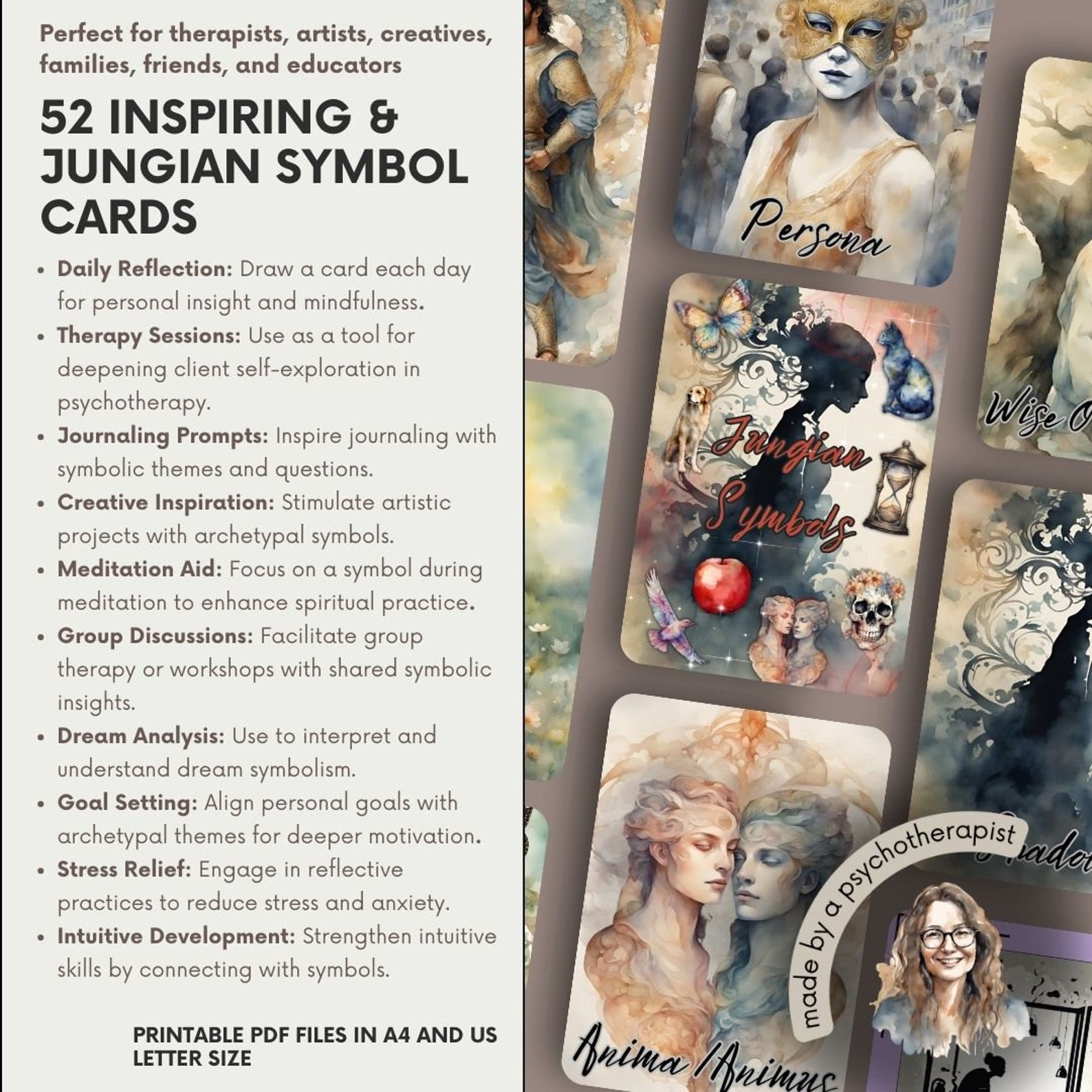 Printable Jungian Symbol Cards for Creatives 52 Watercolour Cards With ...