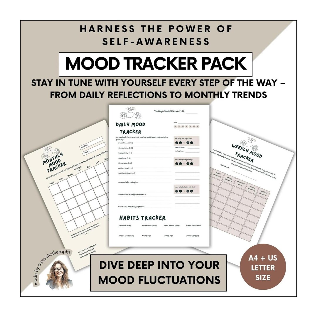 Printable Mood Tracker Trio Daily, Weekly Monthly Mood Trackers PDF ...