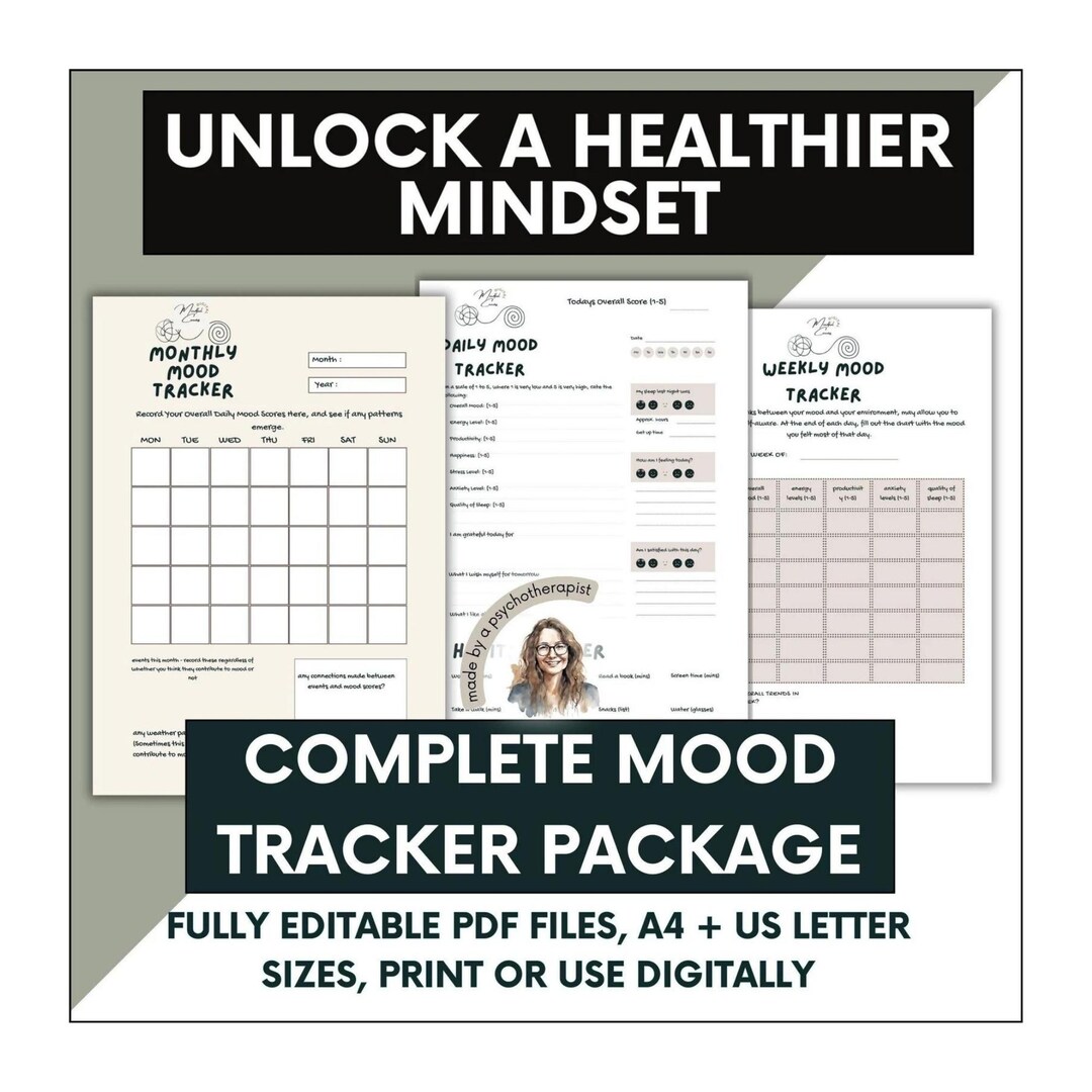CBT Mood Tracker Worksheets Set of 3 Printable Pdfs Daily, Weekly ...