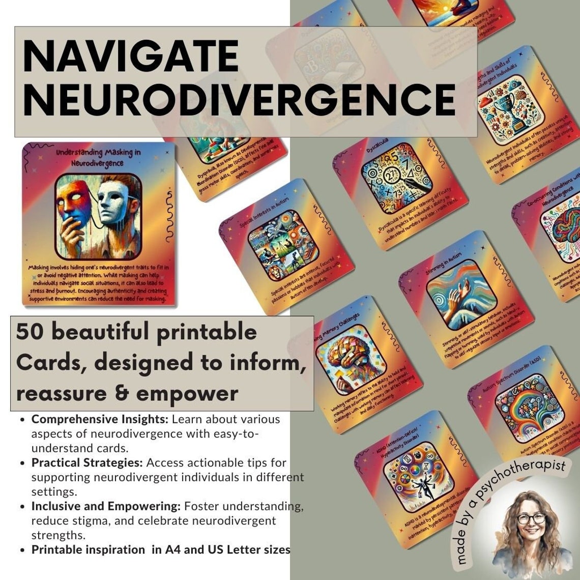 Printable Neurodiversity Cards Set of 50 PDF ADHD & Autism Counseling ...