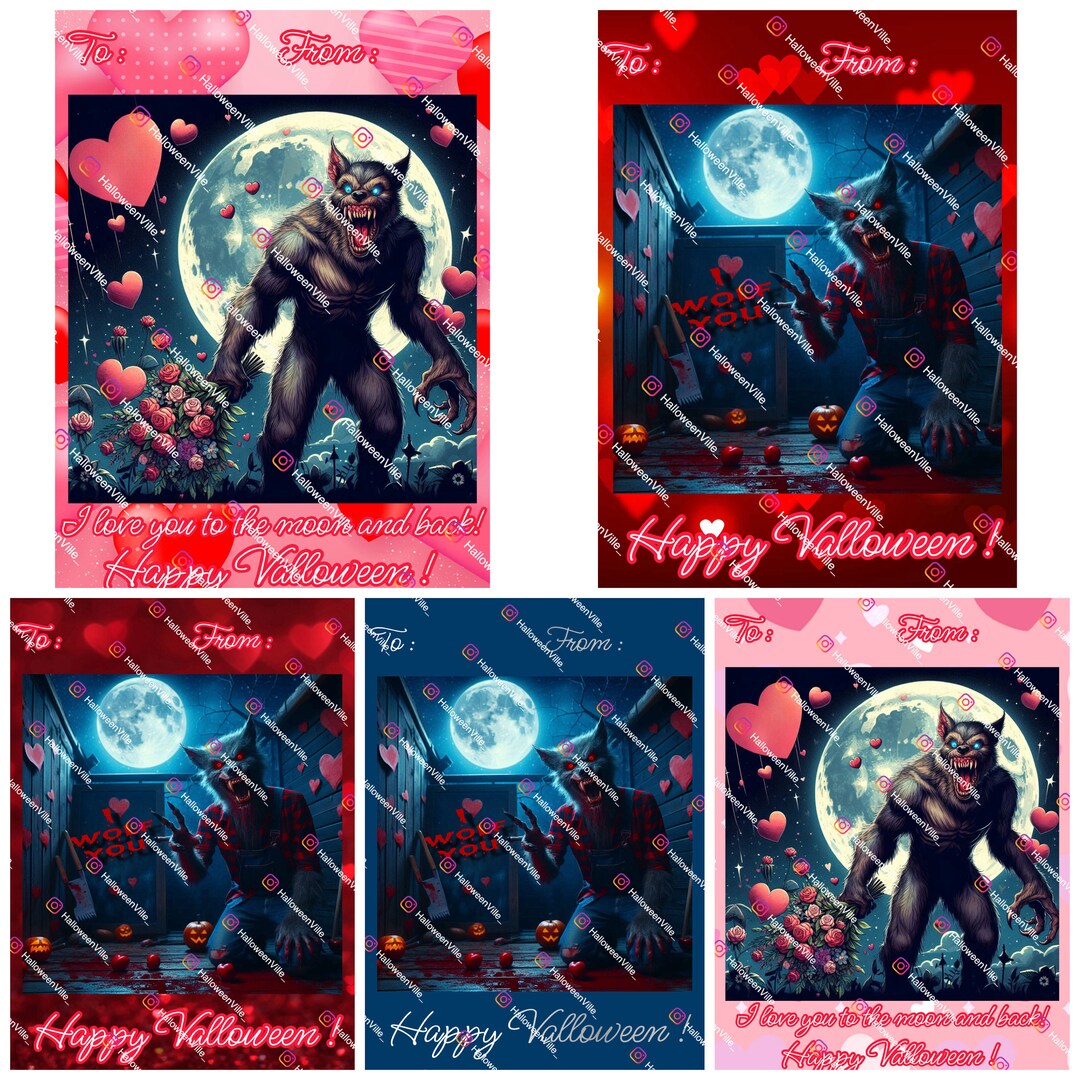 Werewolf Digital Valentines Day Cards Bundle - Etsy
