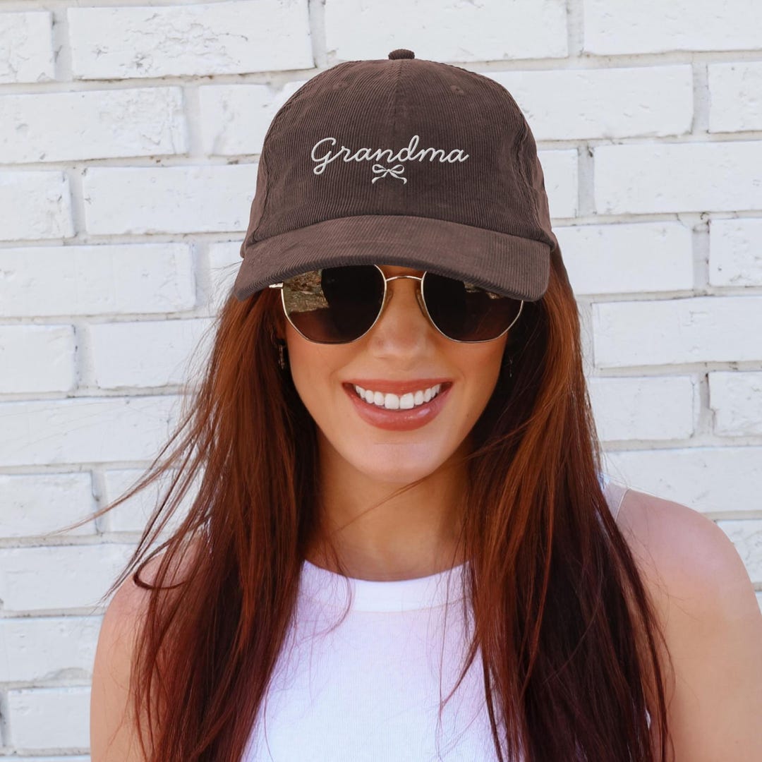 Embroidered Grandma Corduroy Hat: Boho Baseball Cap With Bow - Etsy