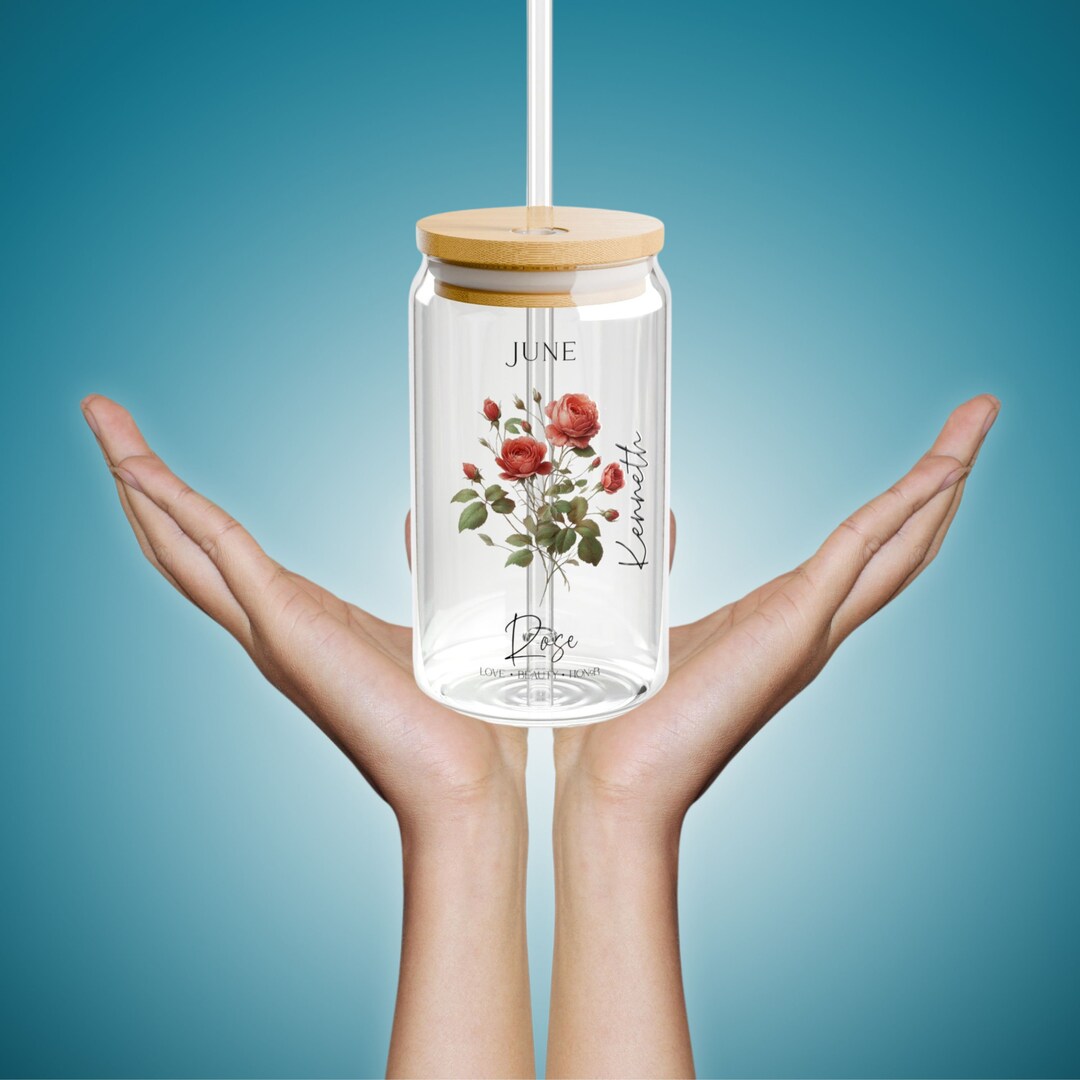 Personalized Birth Flower Libby Cup With Straw and Bamboo Lid Sipper ...
