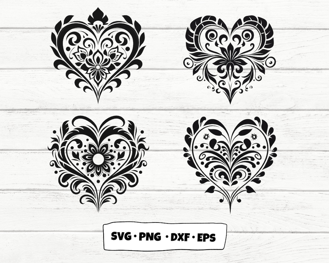 Floral Heart SVG Bundle, Flower Heart Cut File, Flower Heart Clipart ...