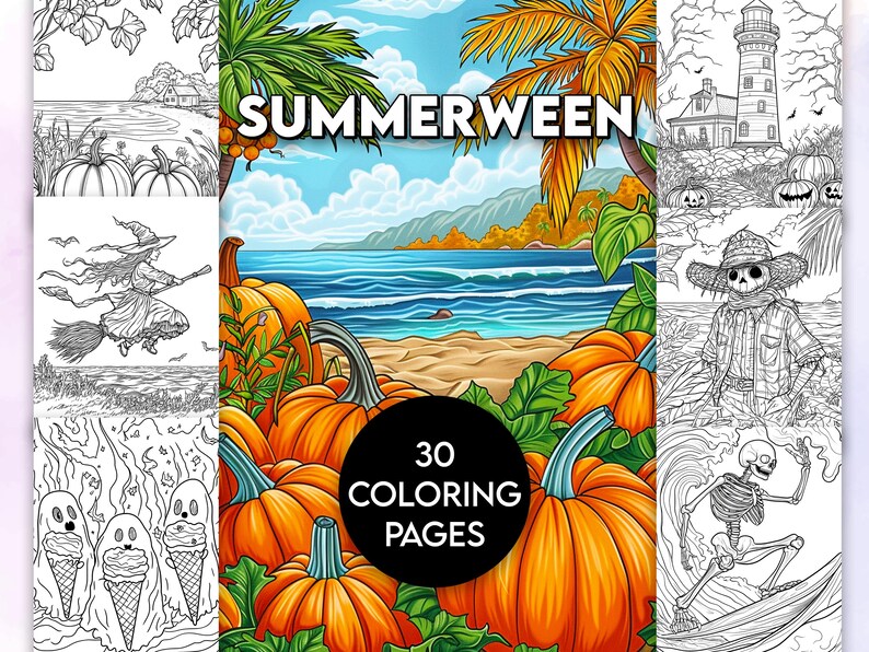 30 Summerween Coloring Pages for Kids and Adult, Digital Coloring ...
