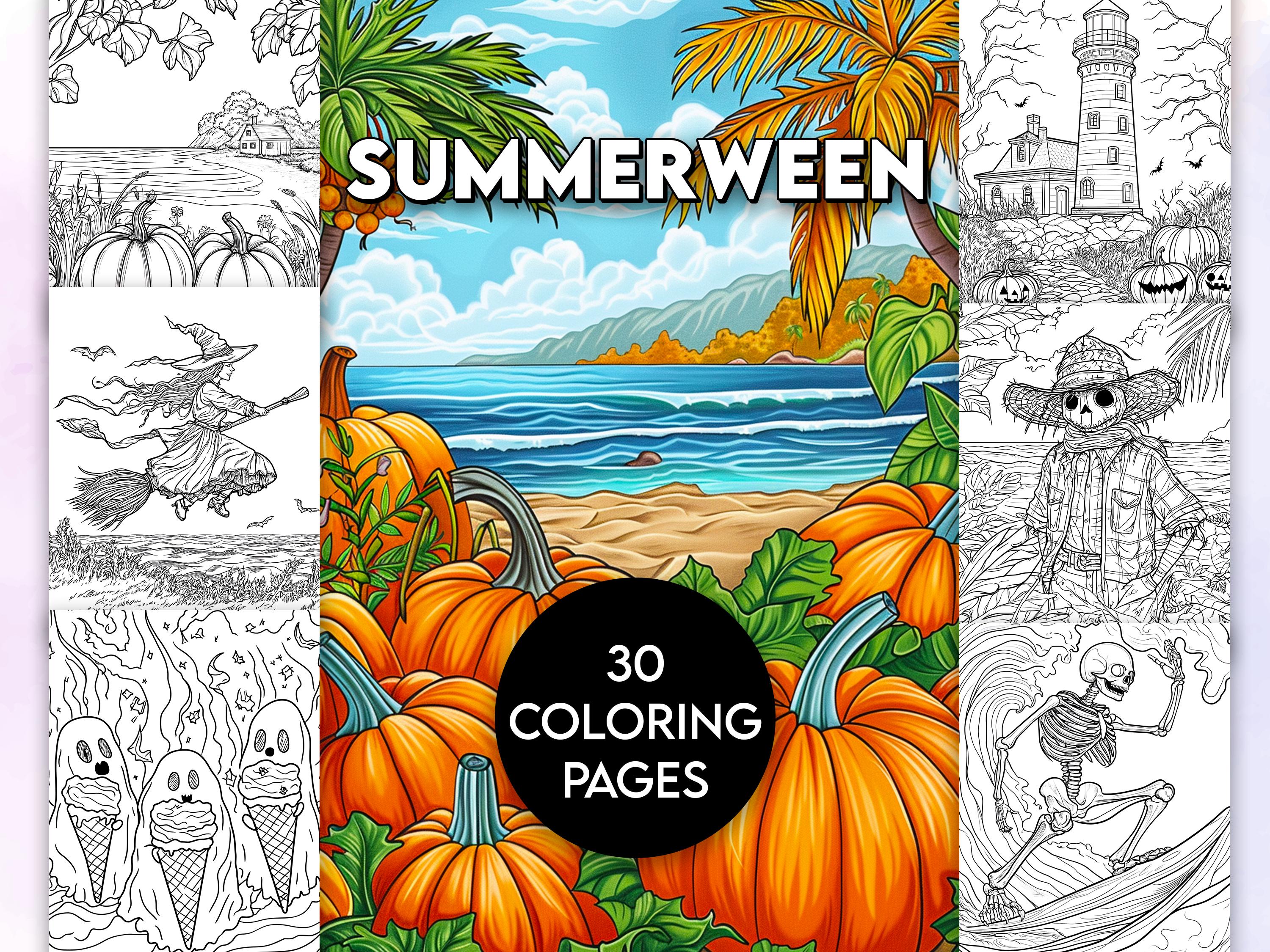 30 Summerween Coloring Pages for Kids and Adult, Digital Coloring ...