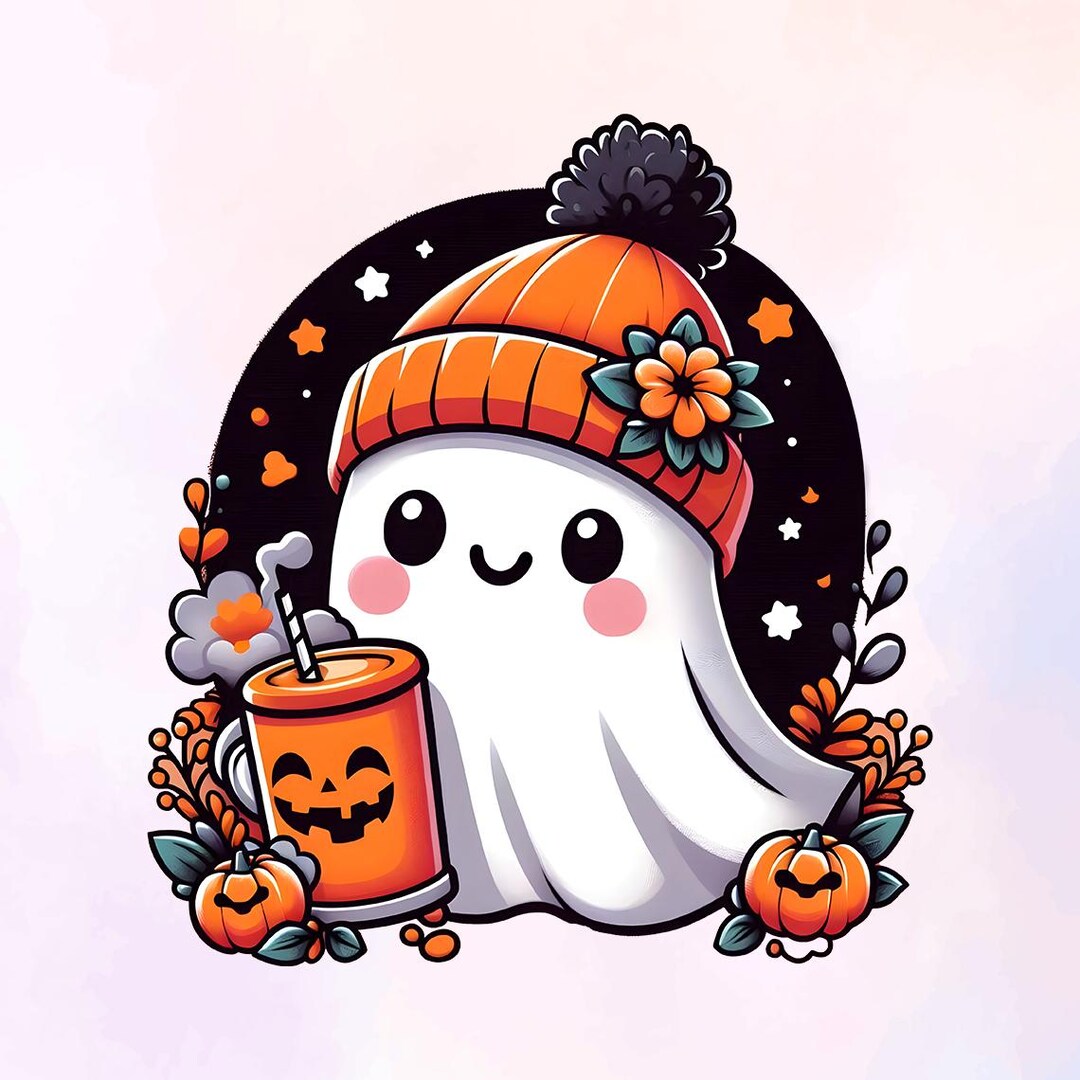 Cute Kawaii Ghost Png, Halloween Png, Coffee Drink Png, T Shirt Png ...
