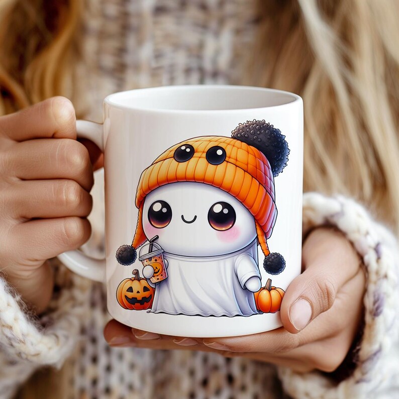 Cute Kawaii Ghost Png, Halloween Png, Coffee Drink Png, T Shirt, Bougie ...