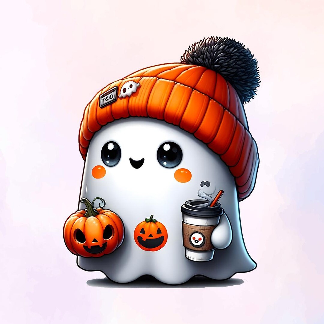 Cute Kawaii Ghost Png, Halloween Png, Coffee Drink Png, T Shirt Png ...