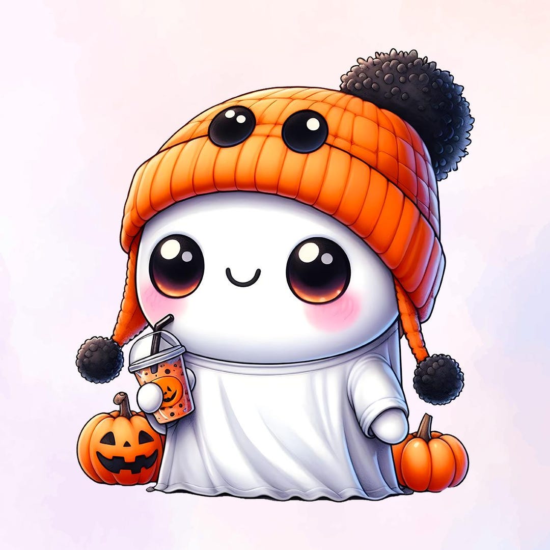 Cute Kawaii Ghost Png, Halloween Png, Coffee Drink Png, T Shirt, Bougie ...