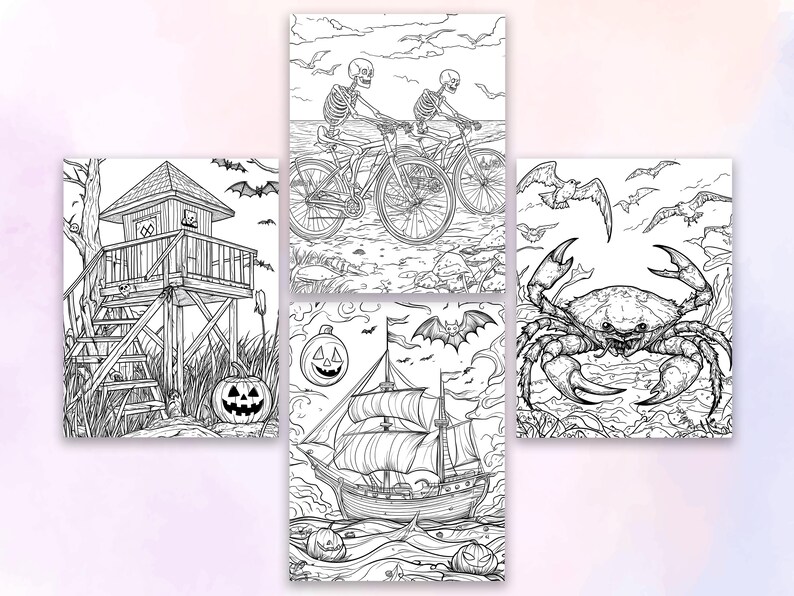 30 Summerween Coloring Pages for Kids and Adult, Digital Coloring ...