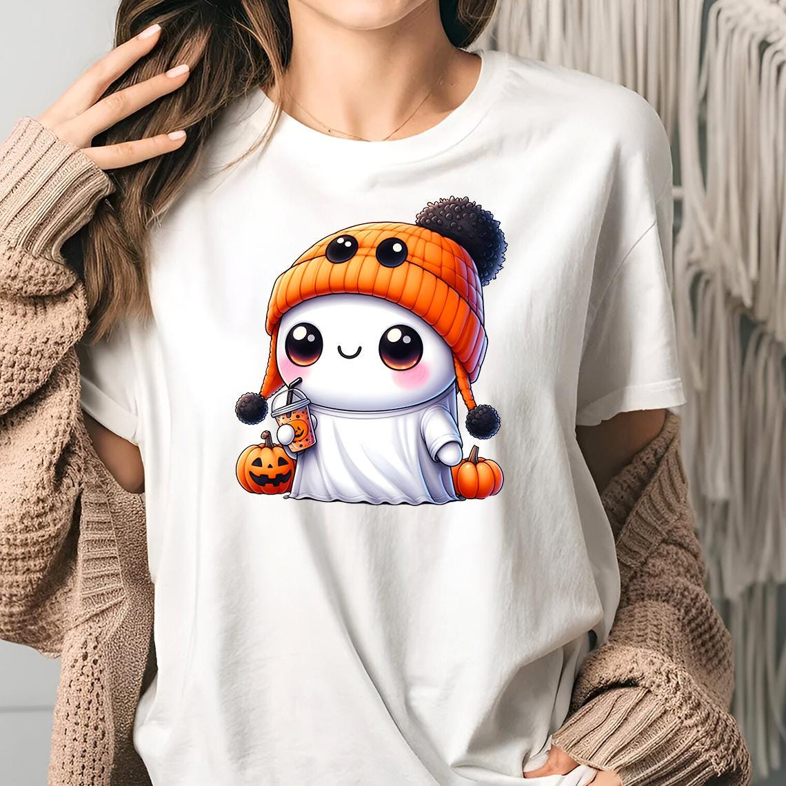 Cute Kawaii Ghost Png, Halloween Png, Coffee Drink Png, T Shirt, Bougie ...