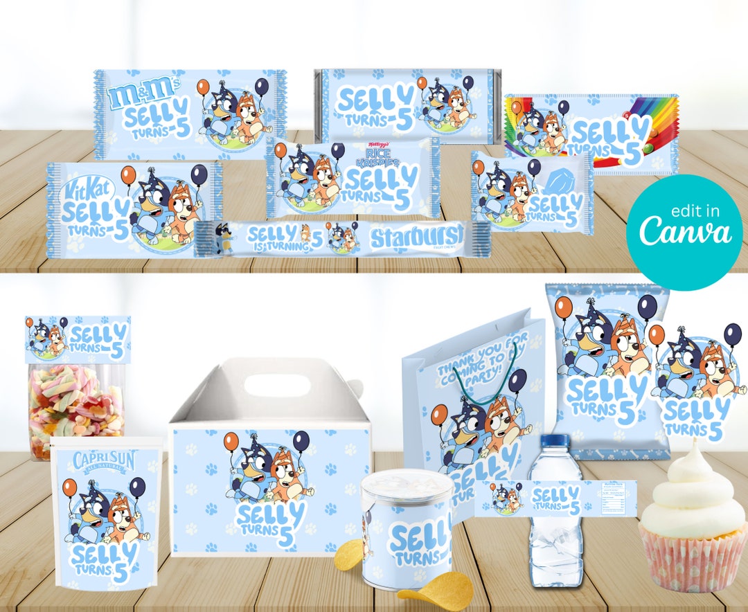 Bluey Party Pack Labels Chip Bag Rice Kriespie Favor Bag Juice Water ...