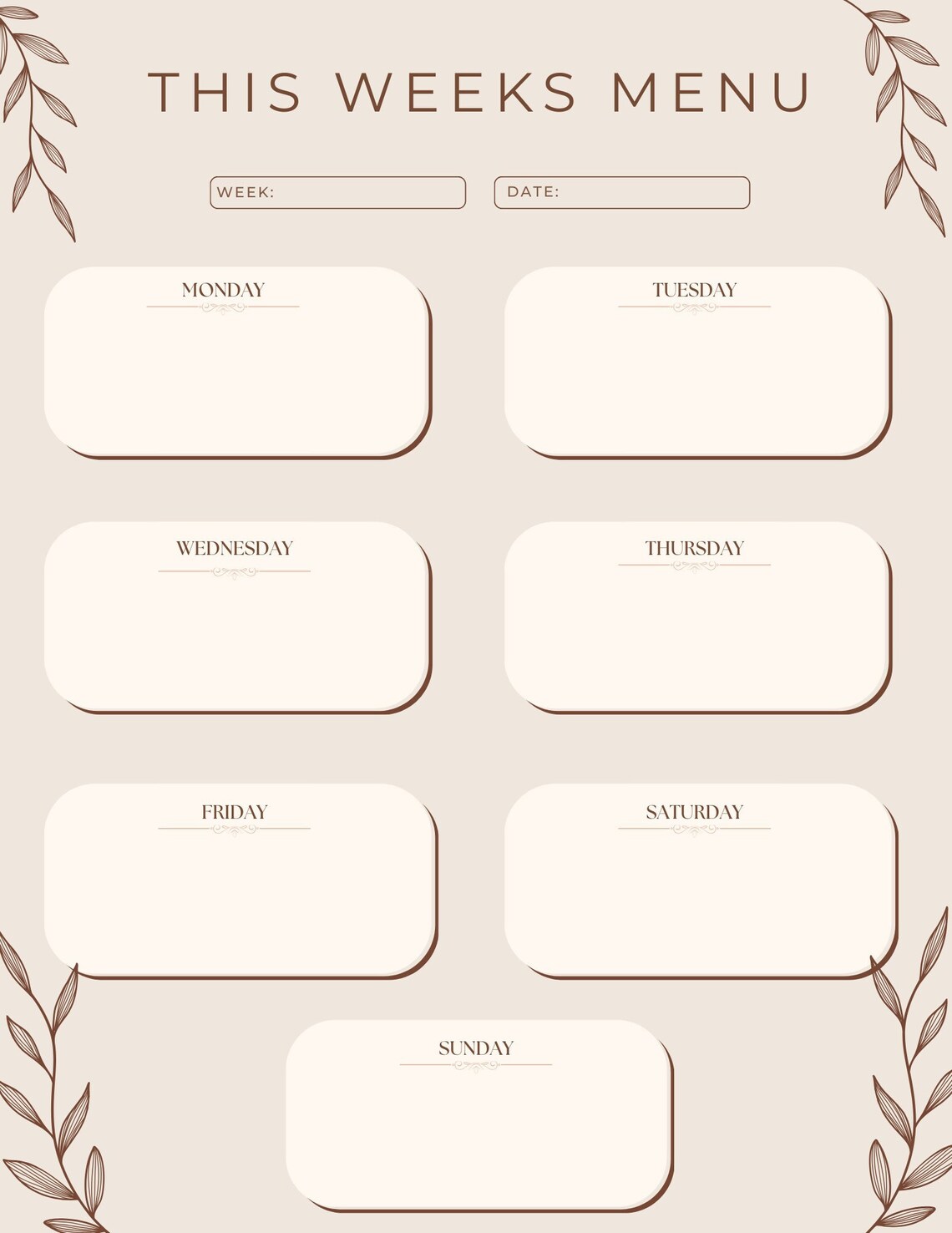 Printable WEEKLY DINNER MENU, Printable and Reusable, Undated 2024 ...