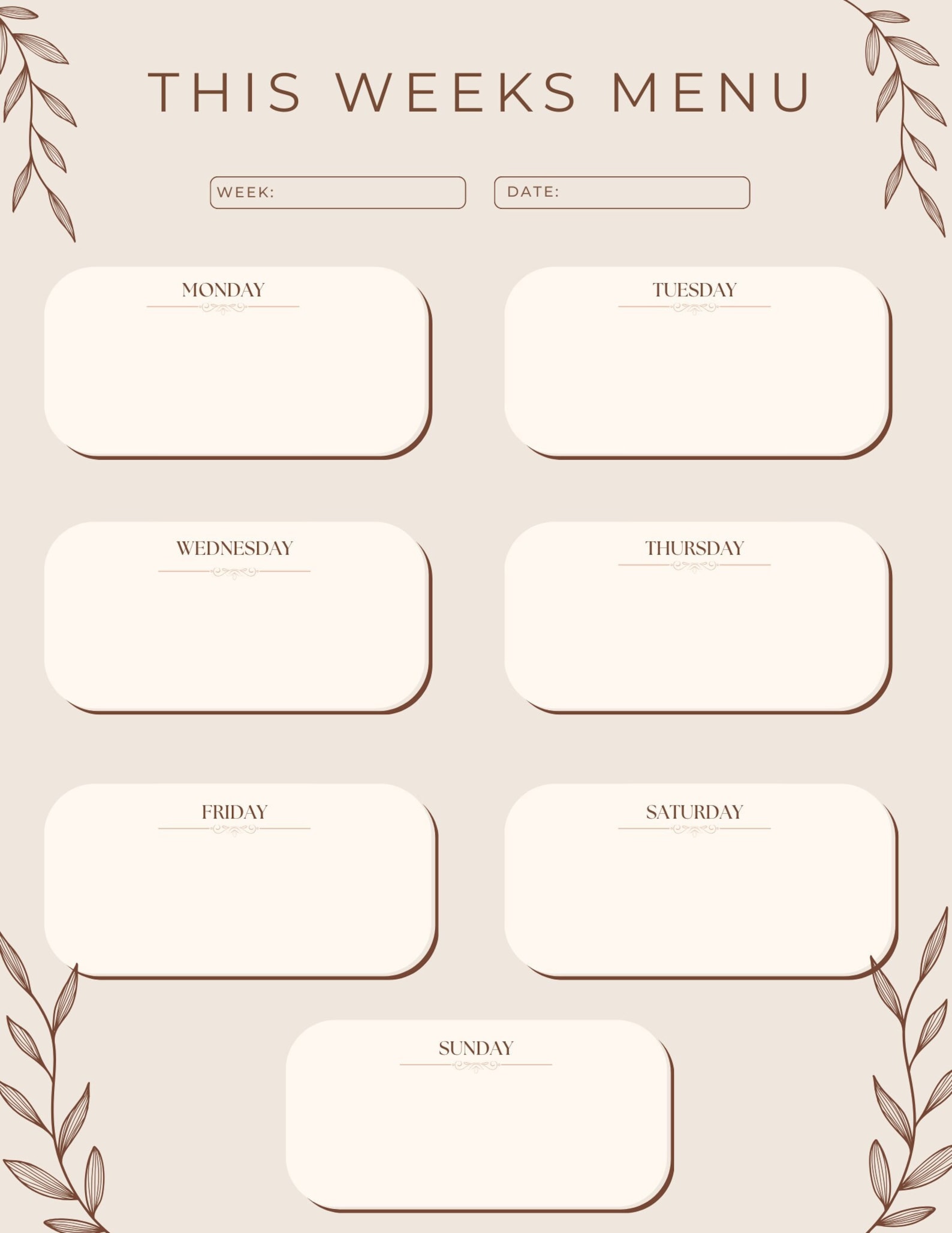 Printable WEEKLY DINNER MENU, Printable and Reusable, Undated 2024 ...