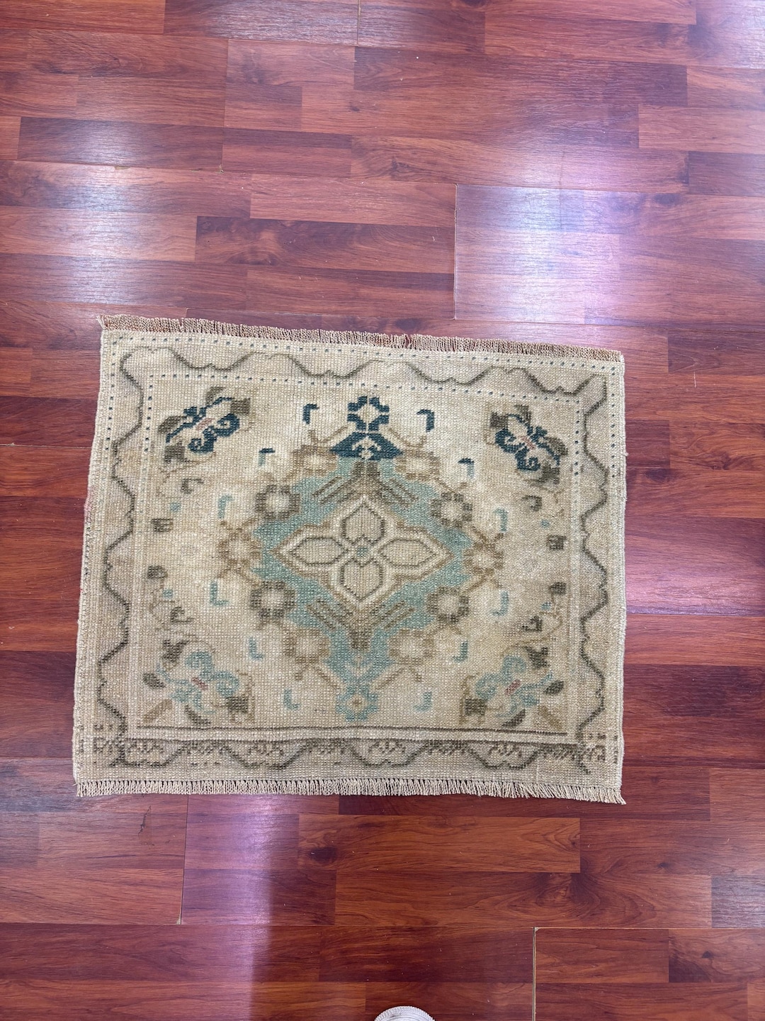 Vintage Handwoven Turkish Oushak Wool Rug: 2.2x1.8 Ft, Beige and Brown ...