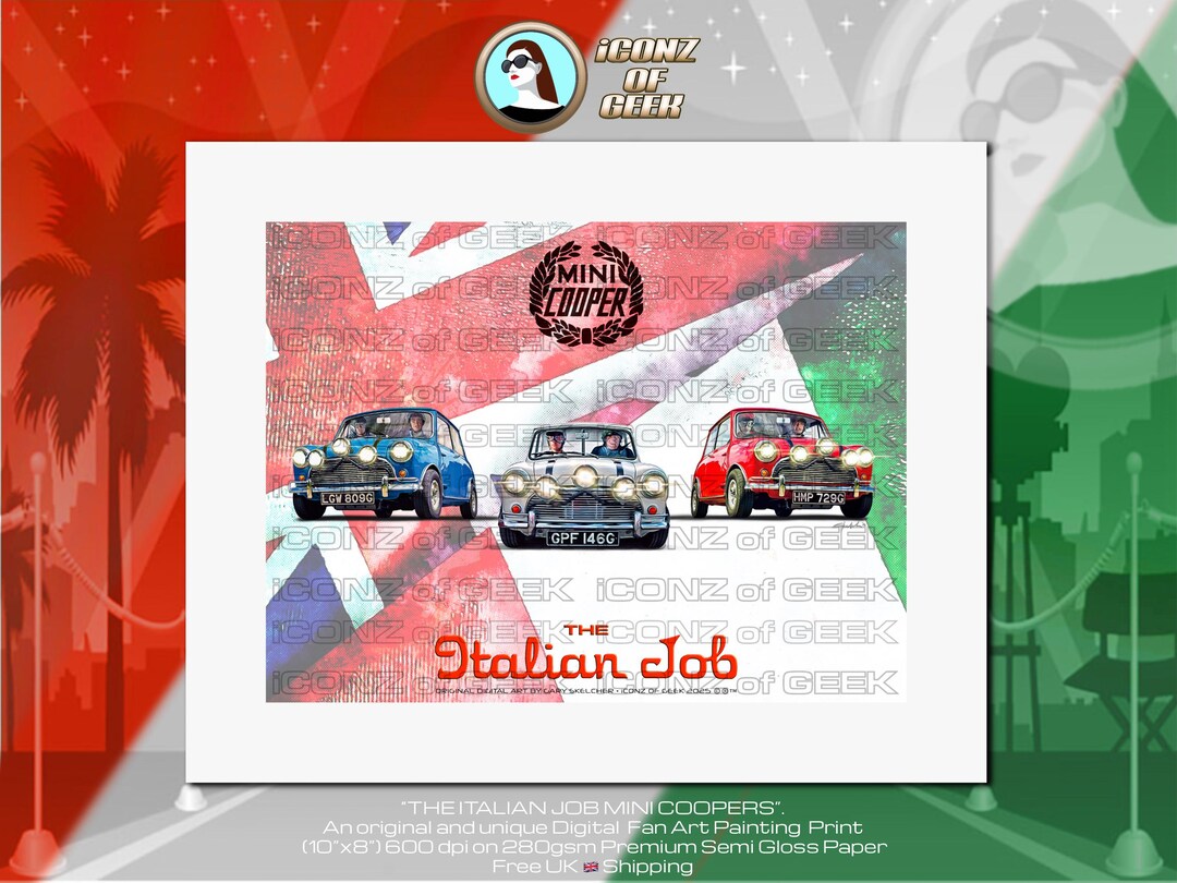 The Italian Job - Mini Cooper - Michael Caine - Retro Fan Art Poster ...