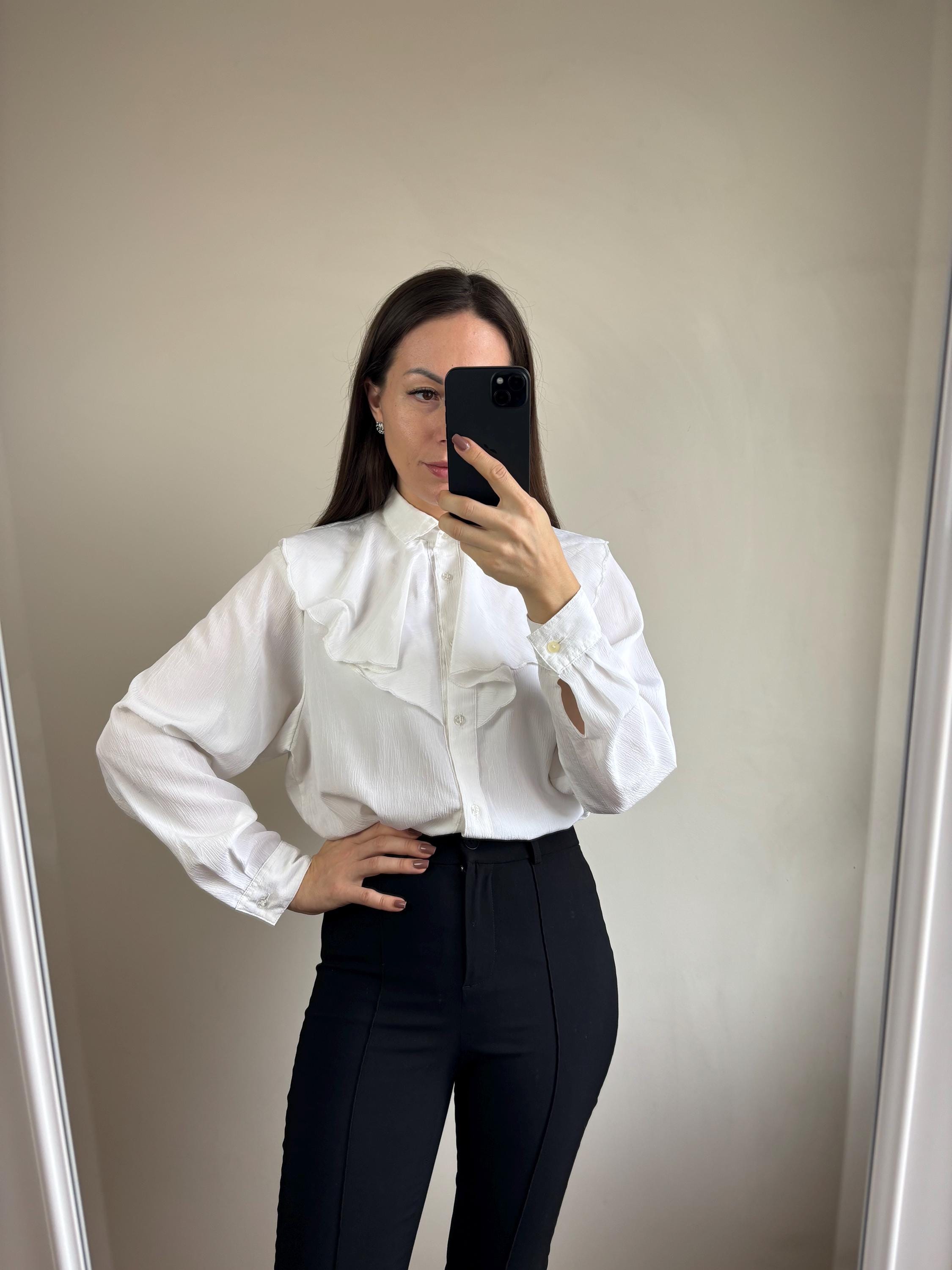 Vintage White Blouse With Draped Puritan Collar, Victorian Ruffle Shirt ...