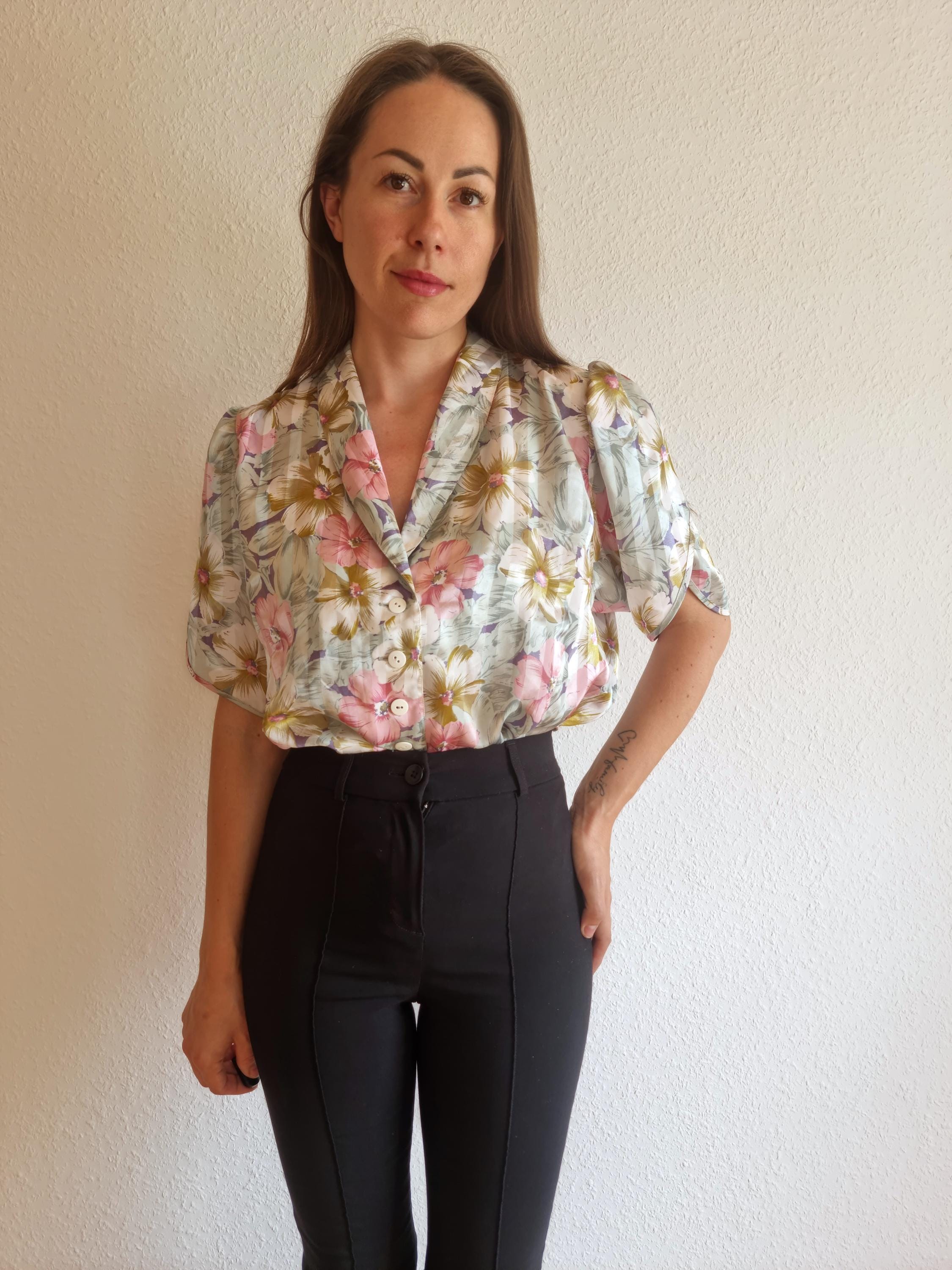 Vintage Colourful Floral Print Blouse, Elegant Blouse With Short ...