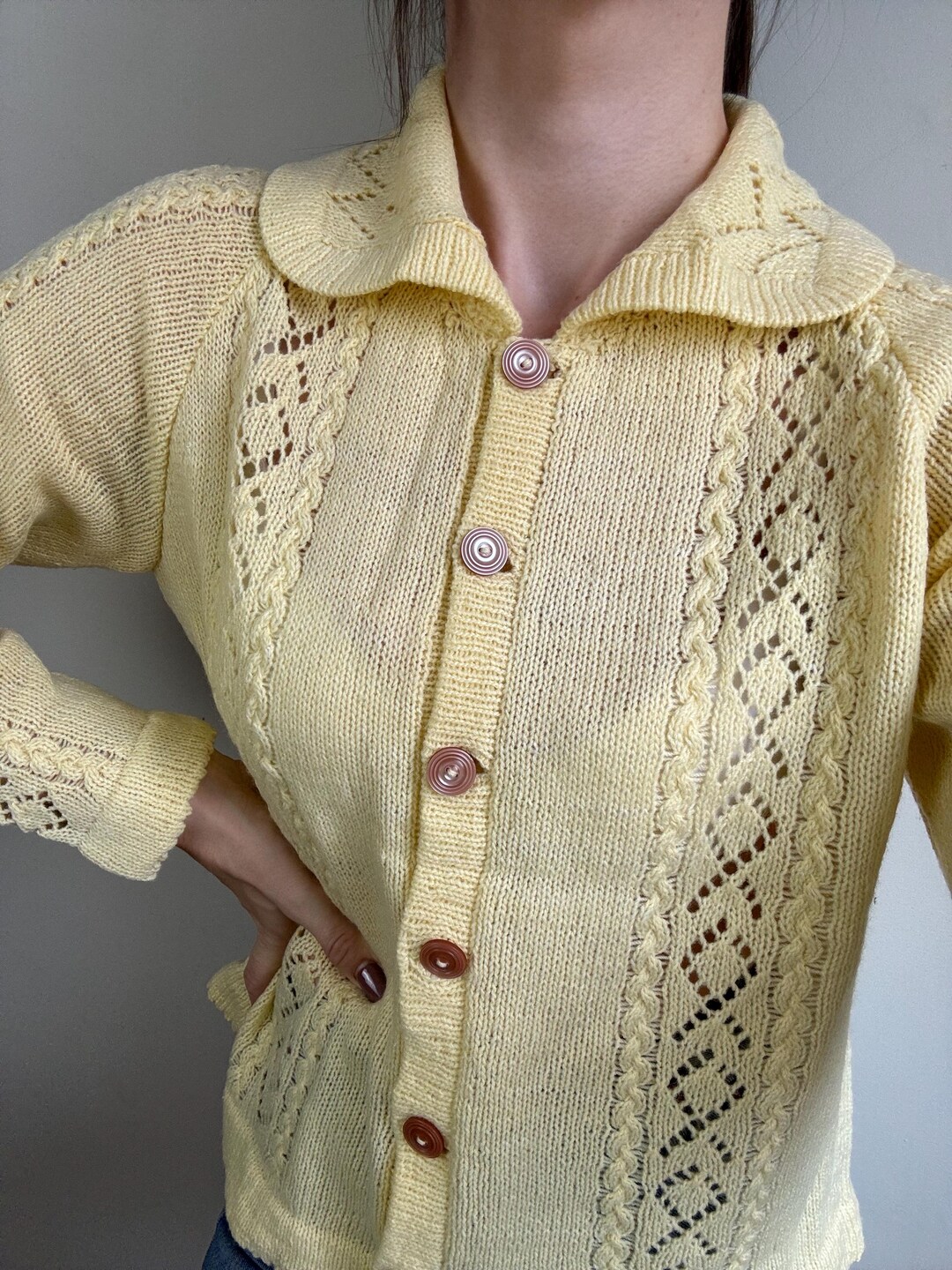 Vintage Handmade 90’s Cardigan, Cute Yellow Sweater, Sizs XS-M - Etsy
