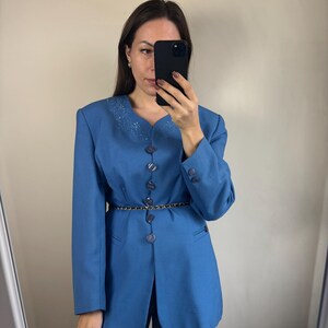 Vintage Sky Blue Jacket With Embroidery, Elegant and Classy Women’s ...