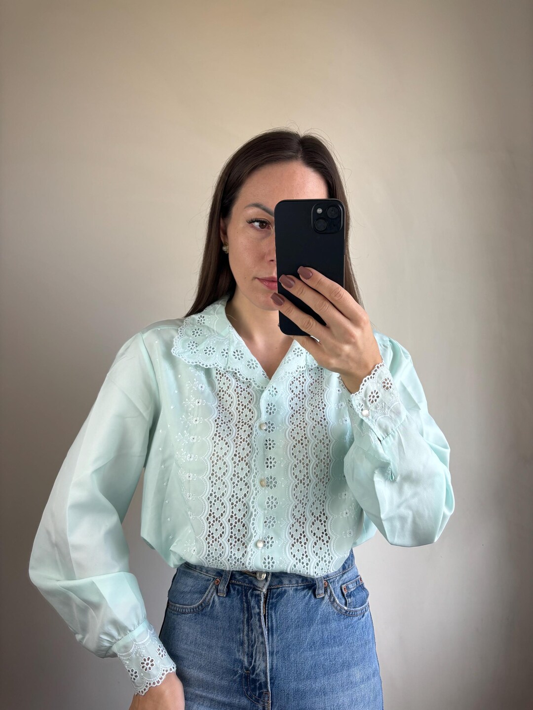 Vintage Light Blue Colour Blouse With Embroidery, Romantic Blouse ...