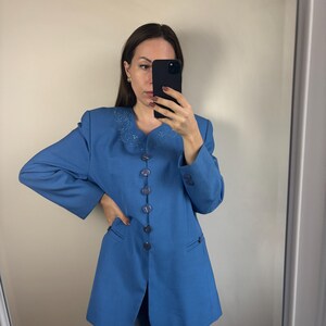 Vintage Sky Blue Jacket With Embroidery, Elegant and Classy Women’s ...