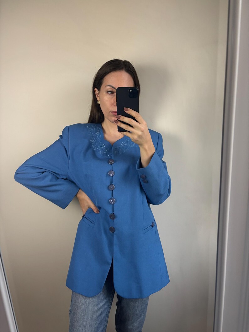 Vintage Sky Blue Jacket With Embroidery, Elegant and Classy Women’s ...