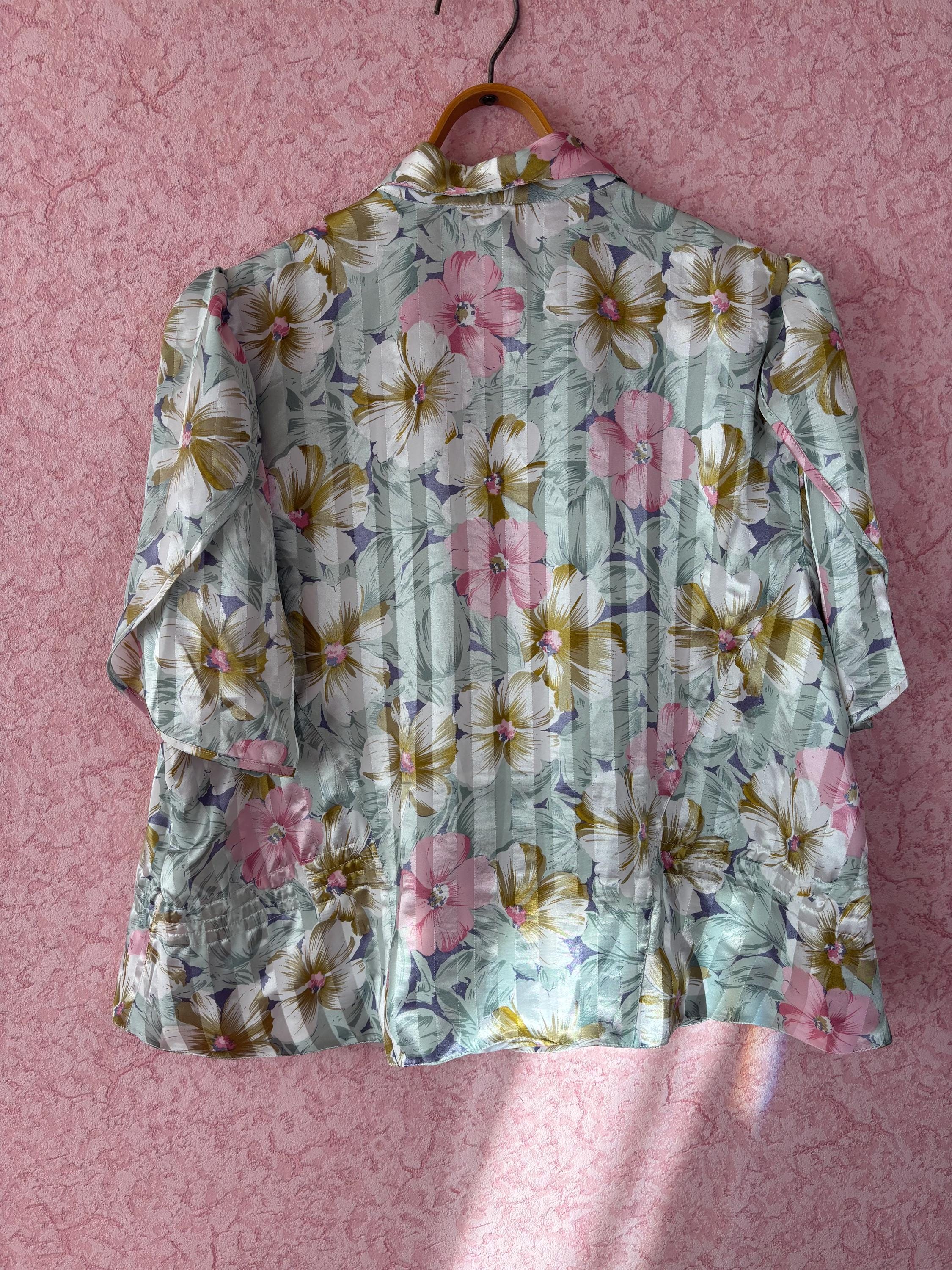 Vintage Colourful Floral Print Blouse, Elegant Blouse With Short ...