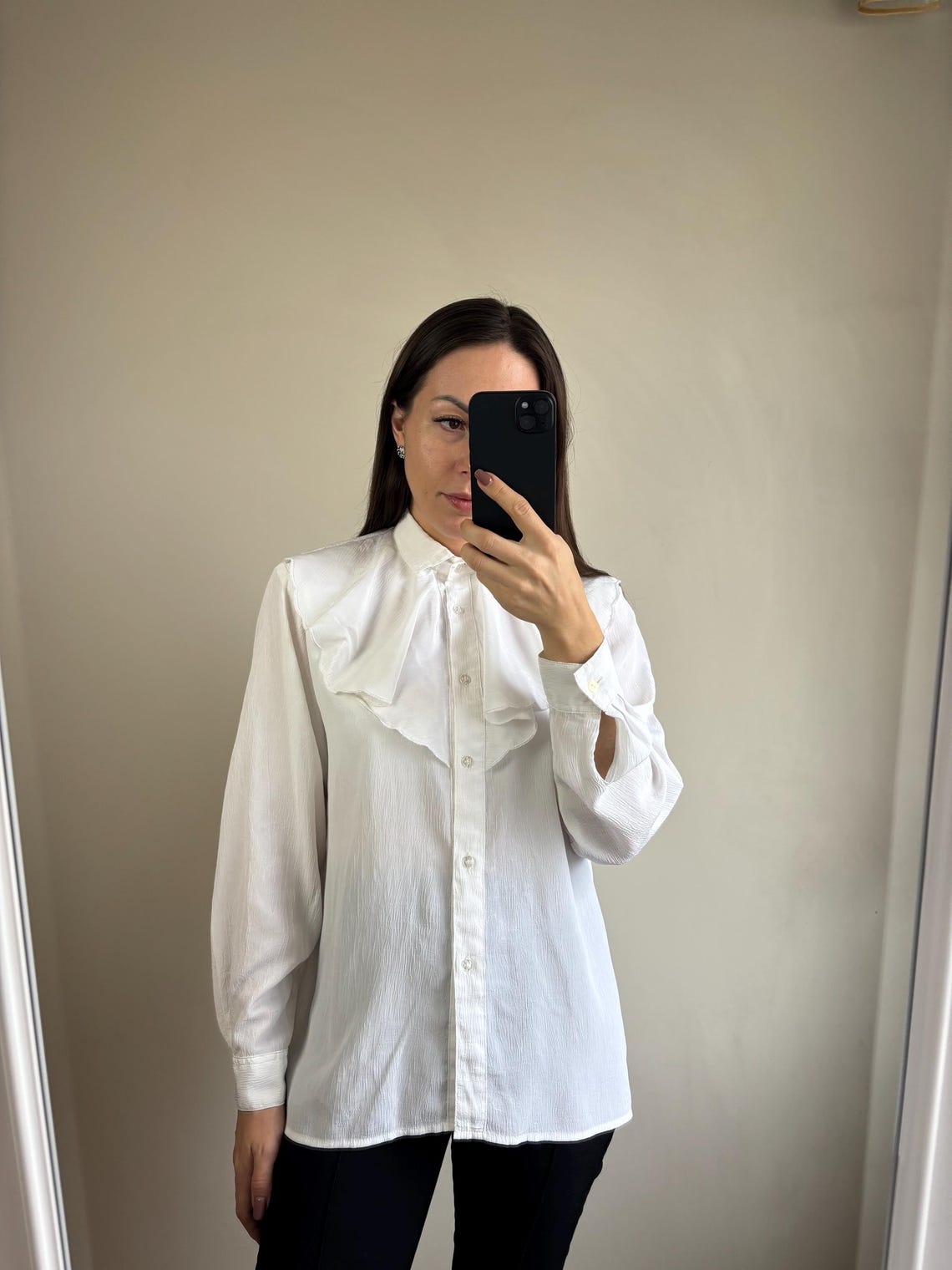Vintage White Blouse With Draped Puritan Collar, Victorian Ruffle Shirt ...